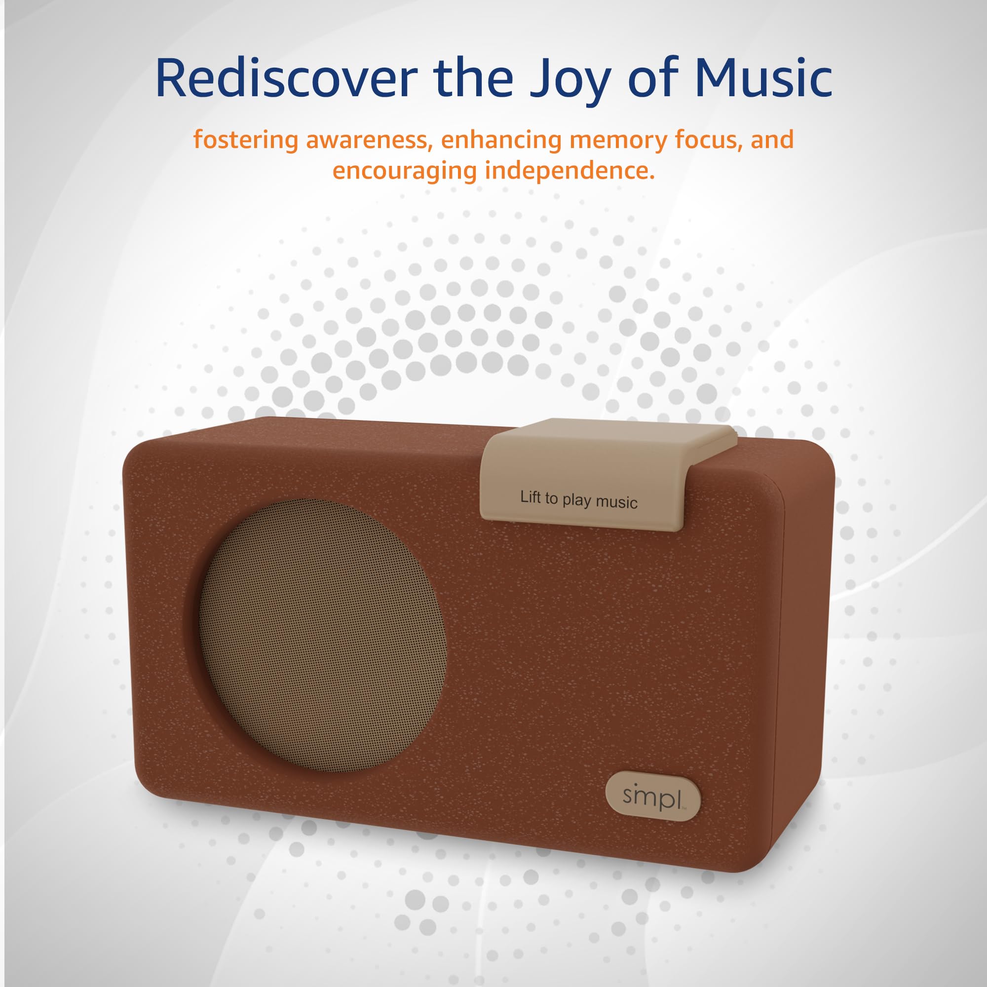 SMPL Music Player with Lifter for Seniors - Audiobooks + MP3 Player Sound, Durable Wooden Enclosure, Retro Look, 4GB USB with 40 Nostalgic Hits - Live Support (Brown)