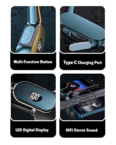 X6 Air Conduction Headphones,Open Ear Bluetooth Headphones CVC8.0 Noise Cancelling Stereo Wireless Earphones,LED Power Display Waterproof Headset with Built-in Mic(Black)