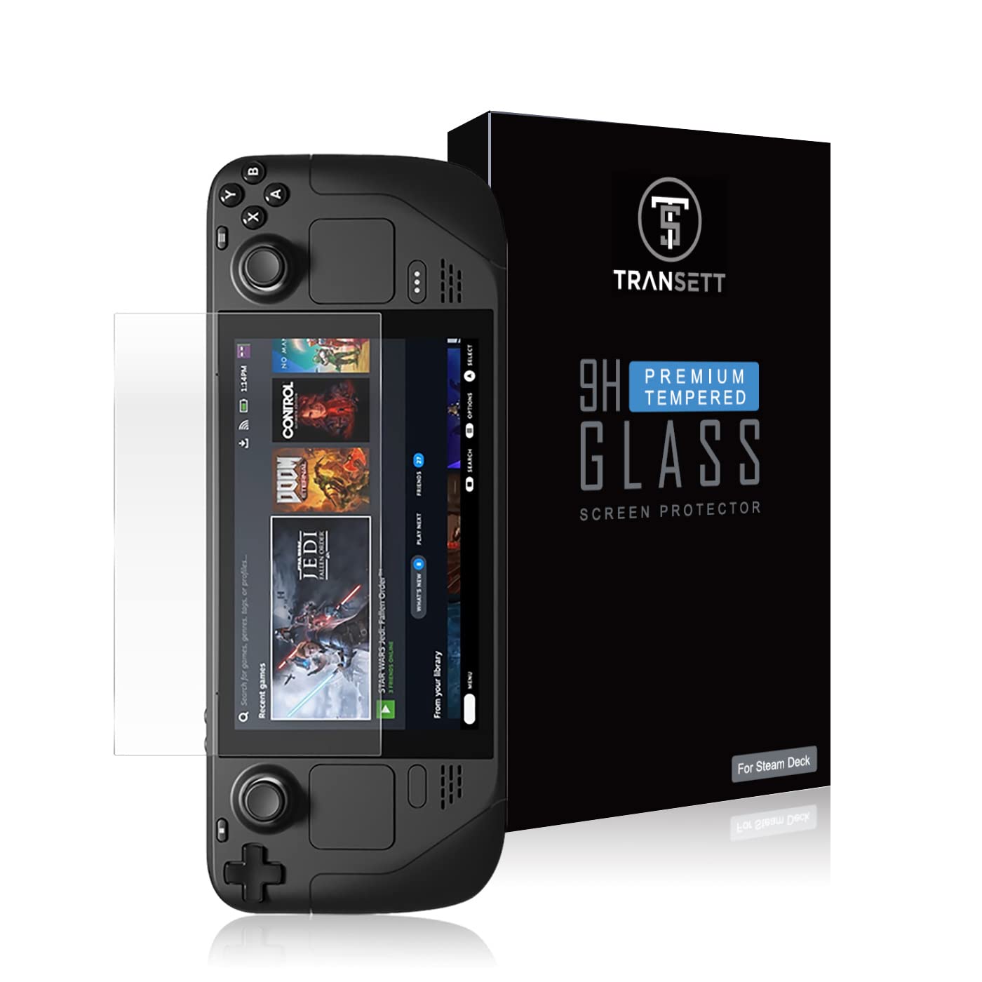 [2PACK] TS TRANSETT Tempered Glass Screen Protector Compatible with Valve Steam Deck, 9h Hardness, 0.33mm Thickness, DOES NOT interfere with touchscreen sensitivity