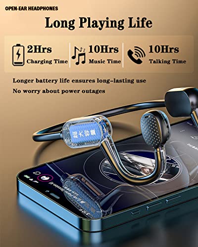 X6 Air Conduction Headphones,Open Ear Bluetooth Headphones CVC8.0 Noise Cancelling Stereo Wireless Earphones,LED Power Display Waterproof Headset with Built-in Mic(Black)