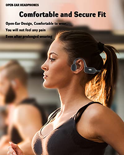 X6 Air Conduction Headphones,Open Ear Bluetooth Headphones CVC8.0 Noise Cancelling Stereo Wireless Earphones,LED Power Display Waterproof Headset with Built-in Mic(Black)