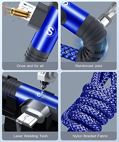 sweguard Micro USB Cable Right Angle [3-Pack,3.3ft+6.6ft+10ft] Android Charger Cable, Nylon Braided Micro Charger Cord for Samsung Galaxy S7 Edge S6 S2 J7 J5 J3 J3V J2,LG K10 V10,Moto E6 5 4,PS4-Blue