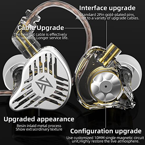 Kinboofi KZ EDS in Ear Earphones,10 mm Dual Magnetic Circuit Moving Coil Unit Configuration Earphone, High Resolution Noise-isolating Headphone Earbuds for Sports & Exercise (with Mic, Transparent)