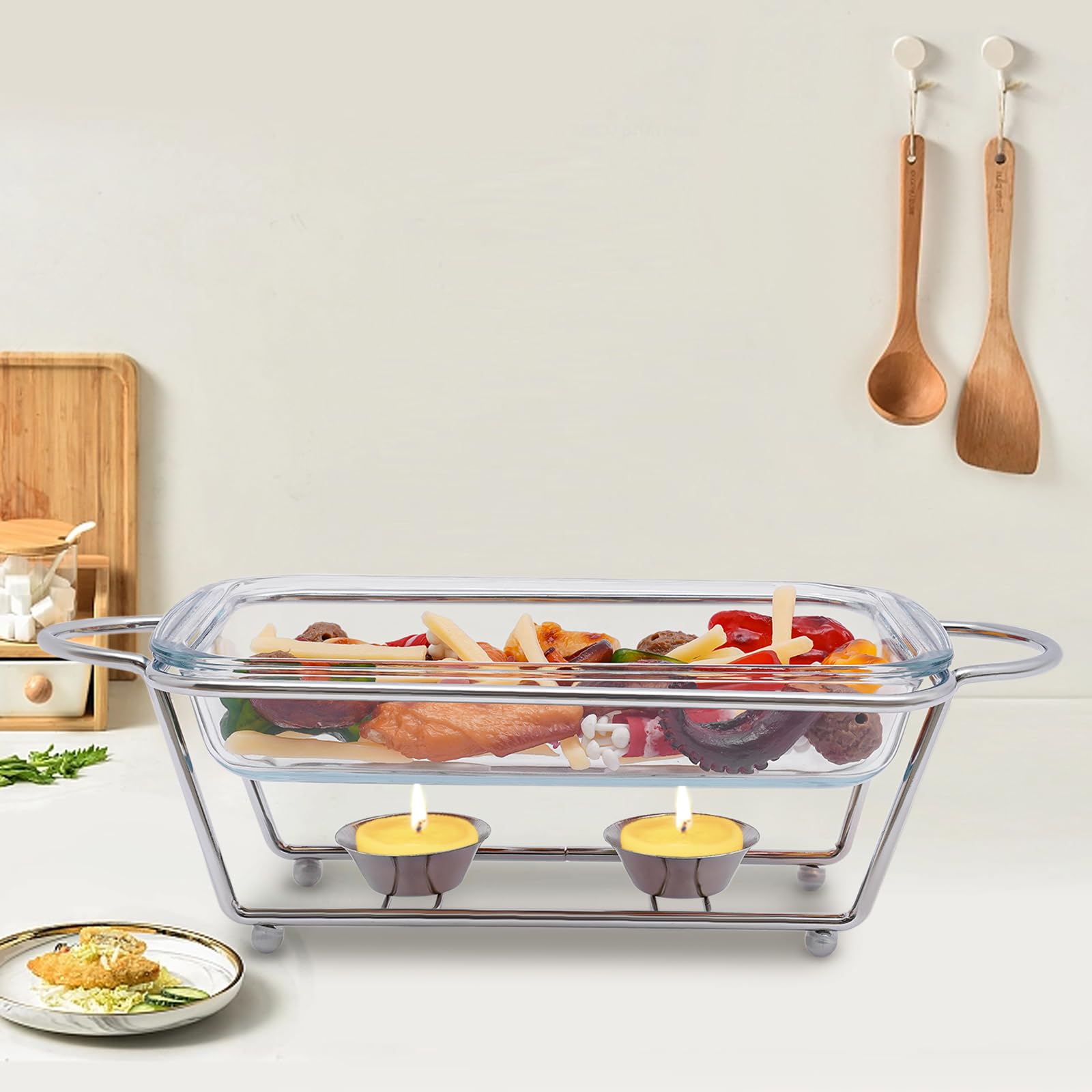 Chafing Dish,Buffet Set Warming Tray,Buffet Server,Scheuerschale,Buffet Set Warming Tablett,Buffetserver,Food Warmer for Parties Buffets,Catering Food Warmers,Rectangular Chafing Dish Buffet,Silver