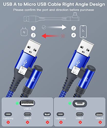 sweguard Micro USB Cable Right Angle [3-Pack,3.3ft+6.6ft+10ft] Android Charger Cable, Nylon Braided Micro Charger Cord for Samsung Galaxy S7 Edge S6 S2 J7 J5 J3 J3V J2,LG K10 V10,Moto E6 5 4,PS4-Blue