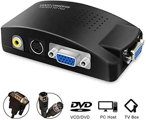 M MAKETHEONE RCA to VGA Adapter, Composite AV S-Video RCA Input to VGA Female Output Converter, Transfer Video Graphic Signal from CCTV PC Laptop DVD DVR VCR TVBox to VGA Monitor Projector Computer