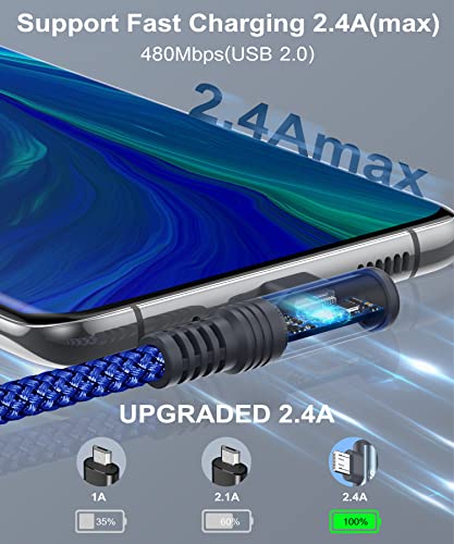 sweguard Micro USB Cable Right Angle [3-Pack,3.3ft+6.6ft+10ft] Android Charger Cable, Nylon Braided Micro Charger Cord for Samsung Galaxy S7 Edge S6 S2 J7 J5 J3 J3V J2,LG K10 V10,Moto E6 5 4,PS4-Blue