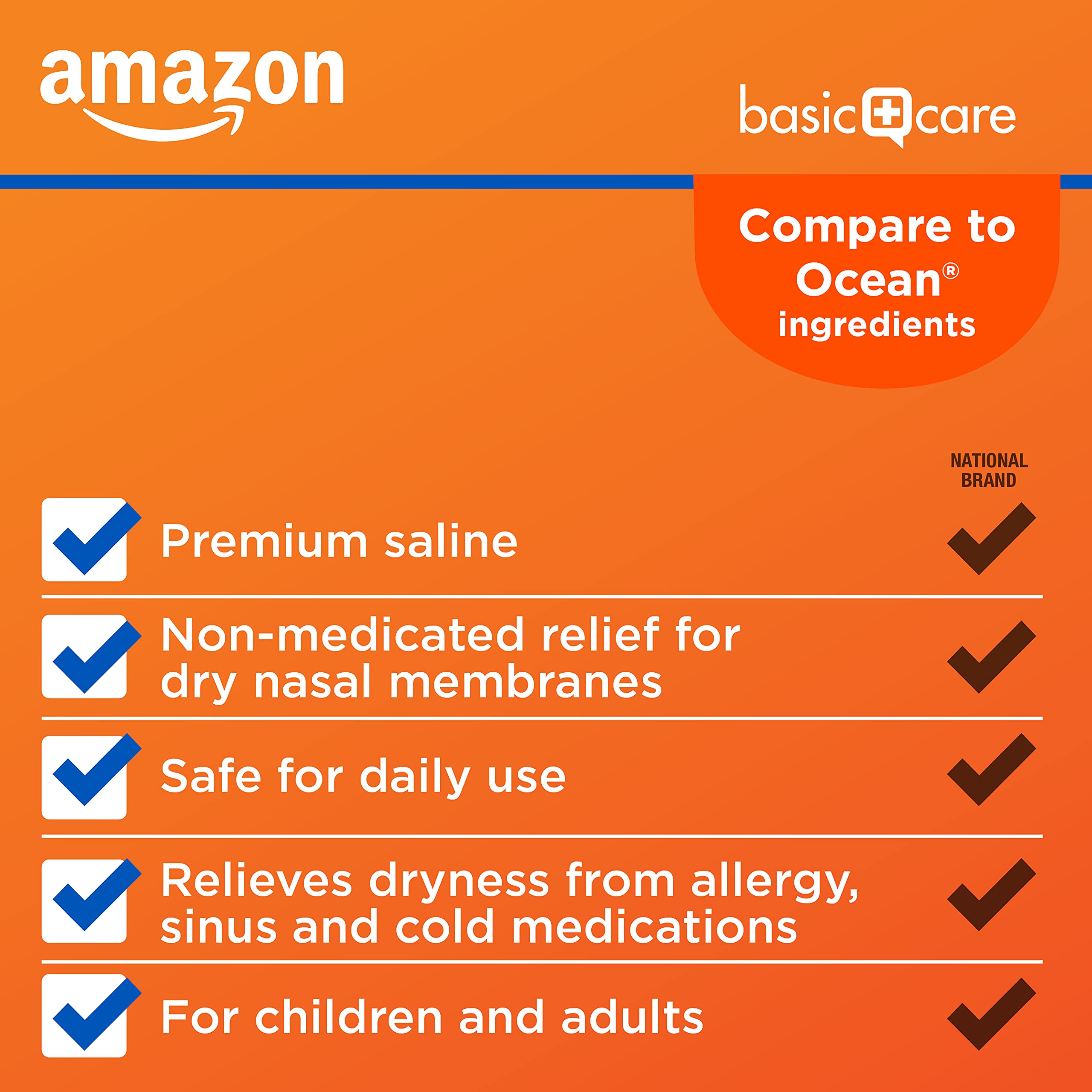 Amazon Basic Care Premium Saline Nasal Moisturizing Spray, Non-Medicated Relief for Dry, Irritated Nose, 3 fl oz (Pack of 1)