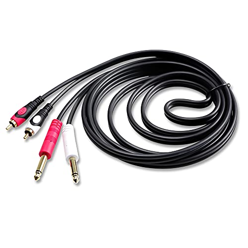 Dual 1/4 inch 2 x 6.35mm TS Mono Male Jack to Dual RCA Male Audio Cable,Tan QY for Phono Microphone Mic Mixer Amplifier,RCA Audio Wire Cords, Interconnect Cable (8M/25Ft)