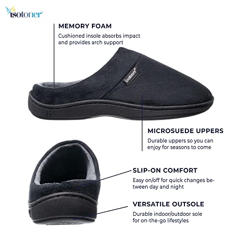 isotoner Men's Classic Microterry Slippers, Fuax Microsuede Black, 9.5-10.5