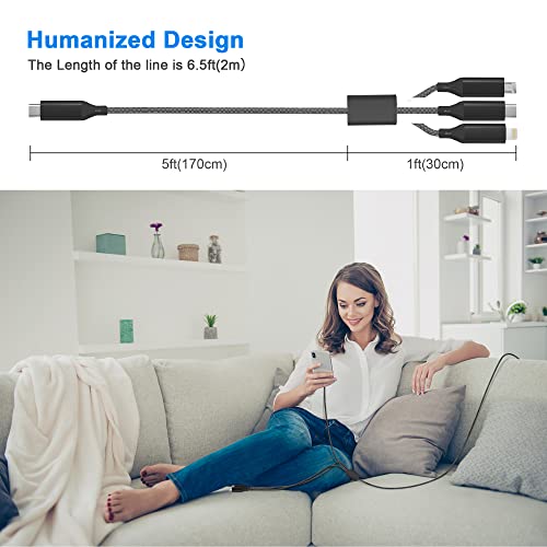 USB C to Multi 3 in 1 USB Long Charger Cable, 2M/6Ft Fast Braided Charging Cord, Universal Multiple Ports Long Charging Cable with USB C/Micro USB/Lightning Connector for iPhones Android