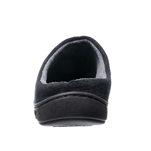 isotoner Men's Classic Microterry Slippers, Fuax Microsuede Black, 9.5-10.5