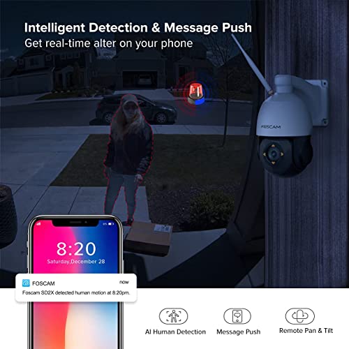 Foscam SD2X 18X Optical Zoom 1080P HD Outdoor PTZ Security Camera, 2.4g/5gHz WiFi IP Surveillance camera,Speed Dome, 165ft Night Vision, IP66, WDR, Built-in Audio, Works with Alexa Google Assistant