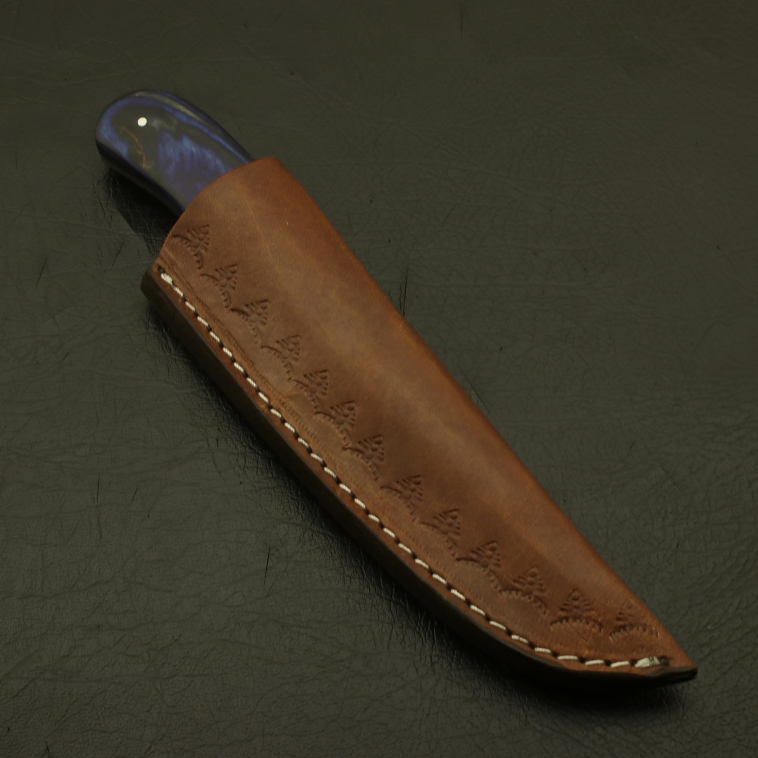 Custom Handmade Damascus Steel Camping Tracker Hunting Knife | Beautiful Rose Wood Handle With Leather Sheath