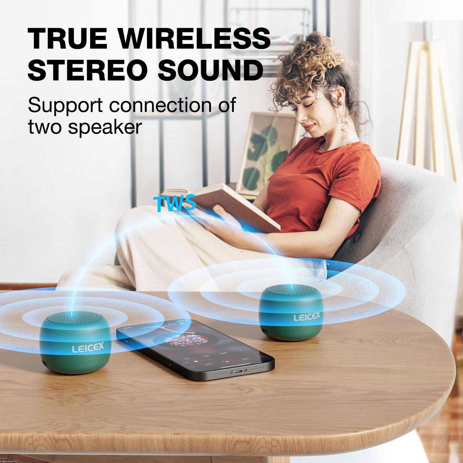 LEICEX Mini Bluetooth Speaker Wireless,Small Speaker Support TWS Stereo Sound.Portable Speaker for Travel,Gift,Mobile Phone.(Green)