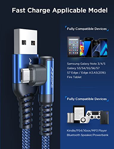 AINOPE [2 Pack] Micro USB Cable, Micro USB Charging Cable Right Angle 6.6FT, High Speed Sync Durable Nylon Braided Android Charger Cable Compatible for Fire Tablet, Kindle, Samsung Galaxy S7 S6 PS4