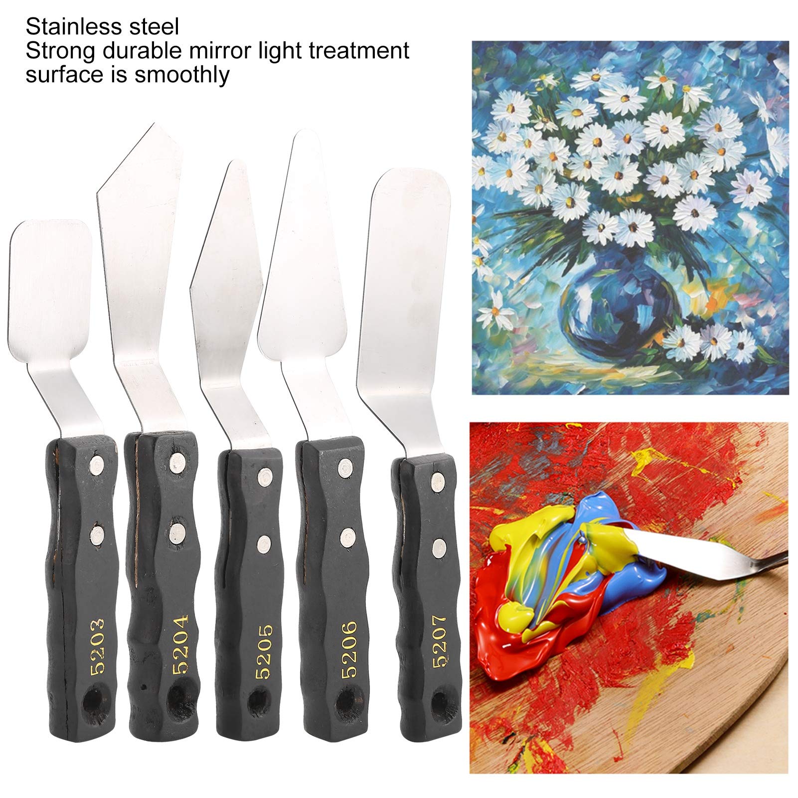 5 Pcs Palette Knives, Durable Stainless Steel Palette Knives Spatula Easy Using Oil Acrylic Paint Artist Knife with Non Slip Wood Handle for Student Adults