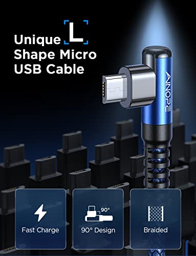 AINOPE [2 Pack] Micro USB Cable, Micro USB Charging Cable Right Angle 6.6FT, High Speed Sync Durable Nylon Braided Android Charger Cable Compatible for Fire Tablet, Kindle, Samsung Galaxy S7 S6 PS4