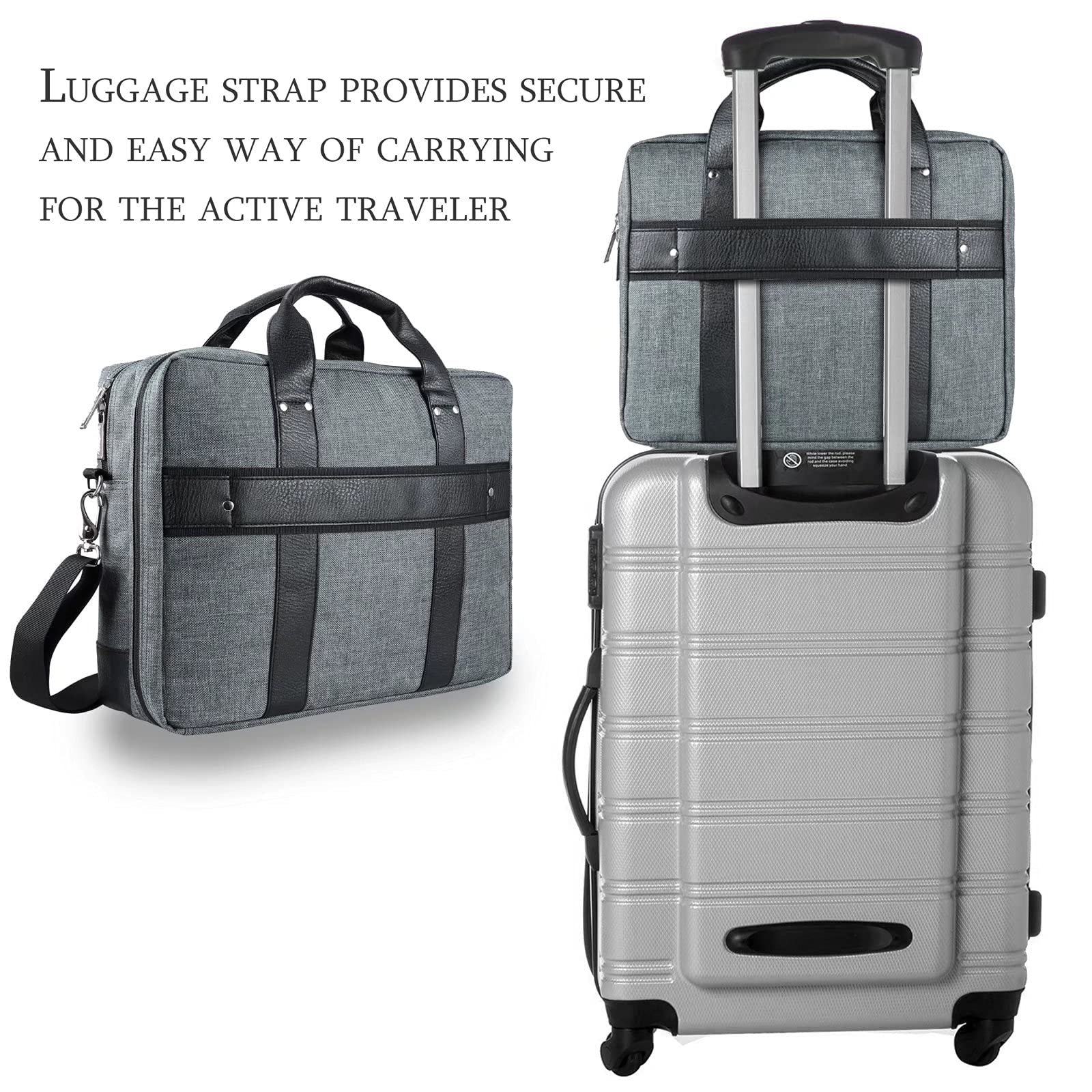 Adults 17.3 in Laptop Bag Compatible with Men, Grey Modern Professional Trolley Attachment Shoulder and Hand Carry Briefcase