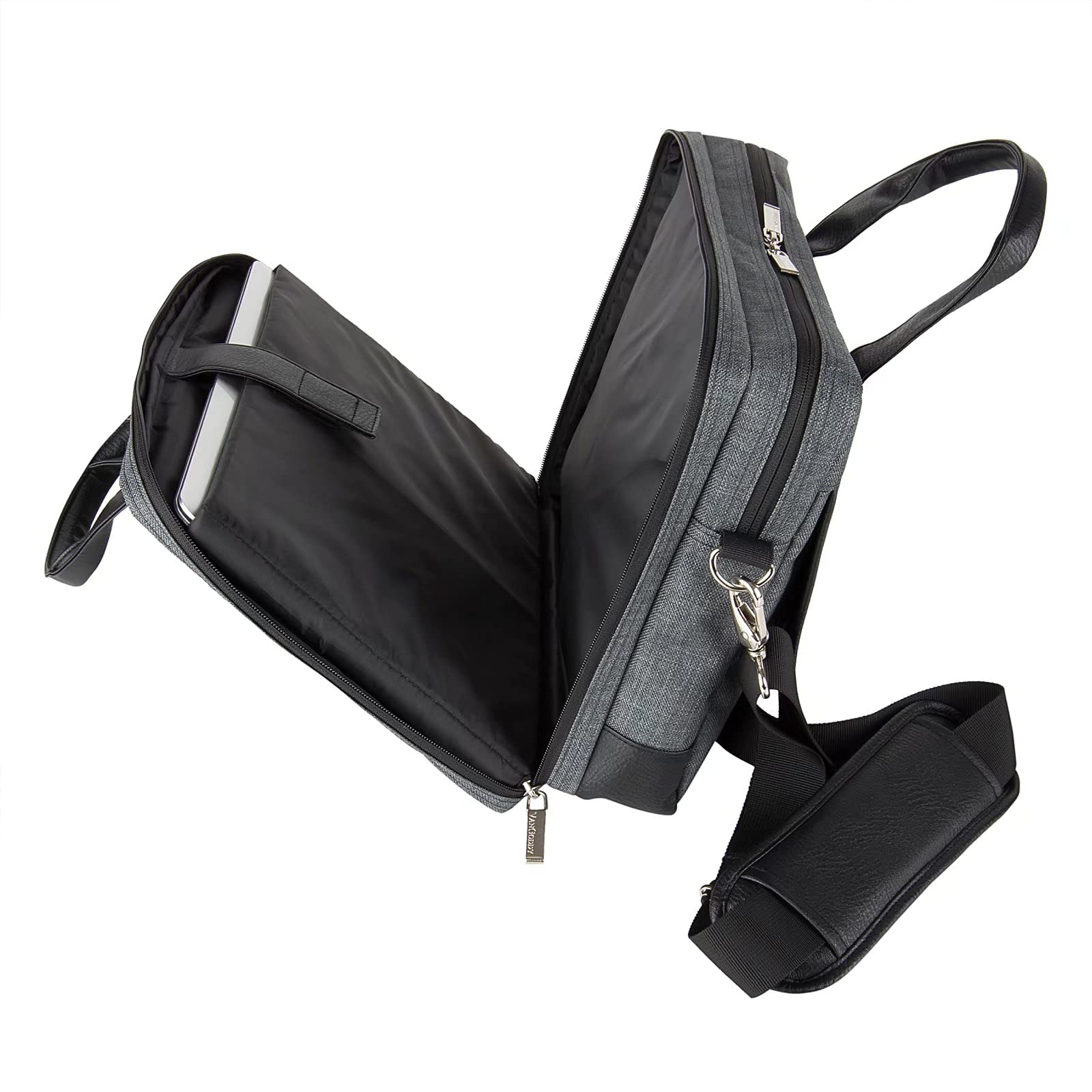 Adults 17.3 in Laptop Bag Compatible with Men, Grey Modern Professional Trolley Attachment Shoulder and Hand Carry Briefcase