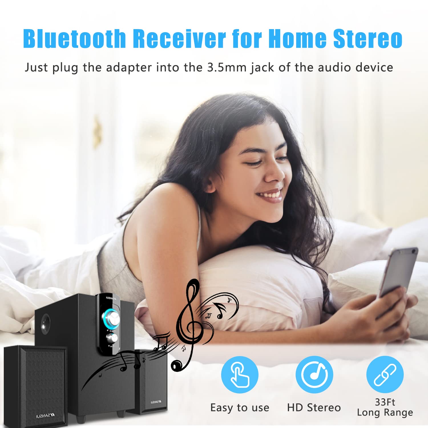 Wireless Bluetooth Aux Adapter, Mini Portable 3.5mm Bluetooth Aux Receiver for Car, Headphones, Home Stereo Music System (Black)