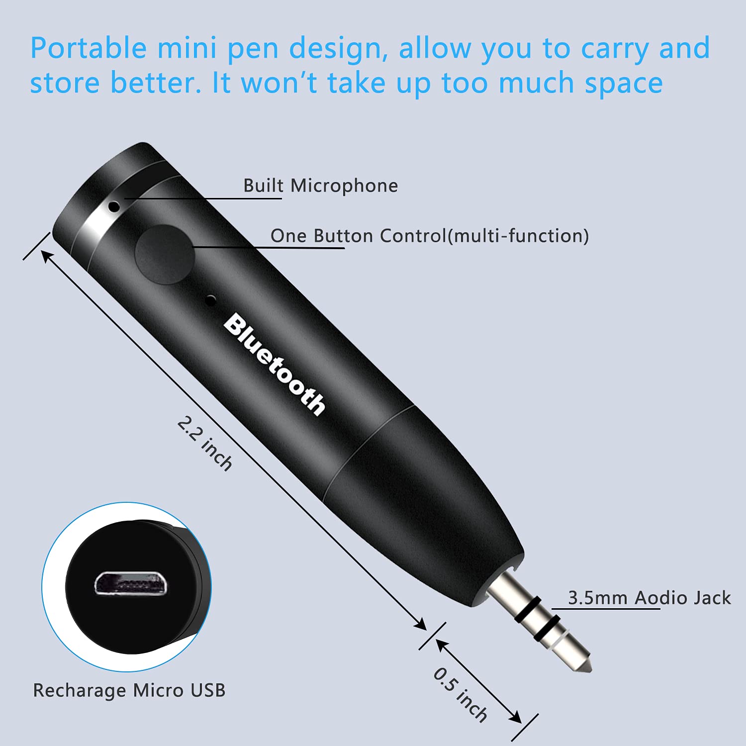 Wireless Bluetooth Aux Adapter, Mini Portable 3.5mm Bluetooth Aux Receiver for Car, Headphones, Home Stereo Music System (Black)
