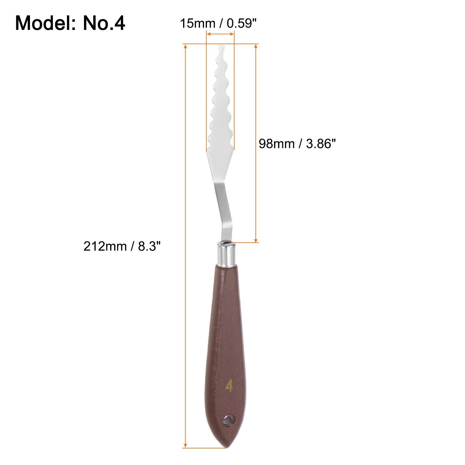 HARFINGTON 4pcs No.4 Palette Knives 15mm Width Stainless Steel Small Pointy Toothed Spatula Painting Pallet Knife with Wood Handle for Oil Acrylic Canvas Mixing Spreading