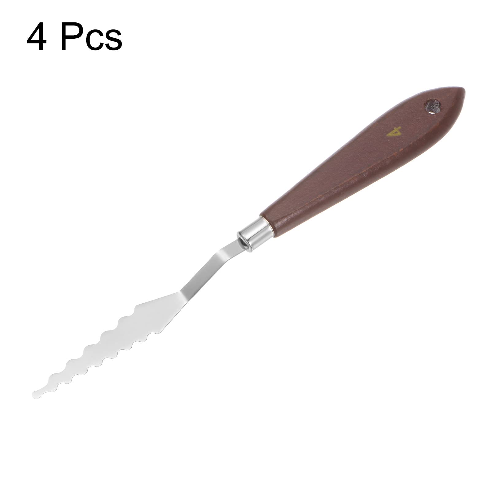 HARFINGTON 4pcs No.4 Palette Knives 15mm Width Stainless Steel Small Pointy Toothed Spatula Painting Pallet Knife with Wood Handle for Oil Acrylic Canvas Mixing Spreading