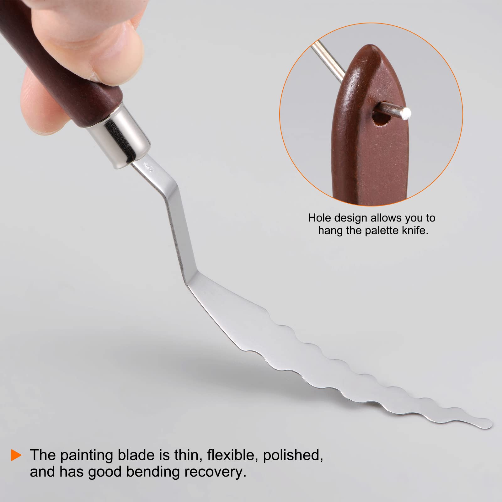 HARFINGTON 4pcs No.4 Palette Knives 15mm Width Stainless Steel Small Pointy Toothed Spatula Painting Pallet Knife with Wood Handle for Oil Acrylic Canvas Mixing Spreading