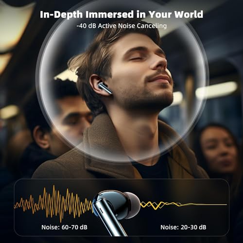 Skysay Wireless Earbuds, π°π¬dB Active Noise Cancelling Bluetooth Ear Buds (ππ‘π), Bluetooth 5.3 Earbuds with LED Power Display Charging Case, Wireless Headphones with Mic for Phone Laptop (Black)