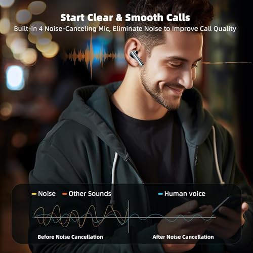 Skysay Wireless Earbuds, π°π¬dB Active Noise Cancelling Bluetooth Ear Buds (ππ‘π), Bluetooth 5.3 Earbuds with LED Power Display Charging Case, Wireless Headphones with Mic for Phone Laptop (Black)