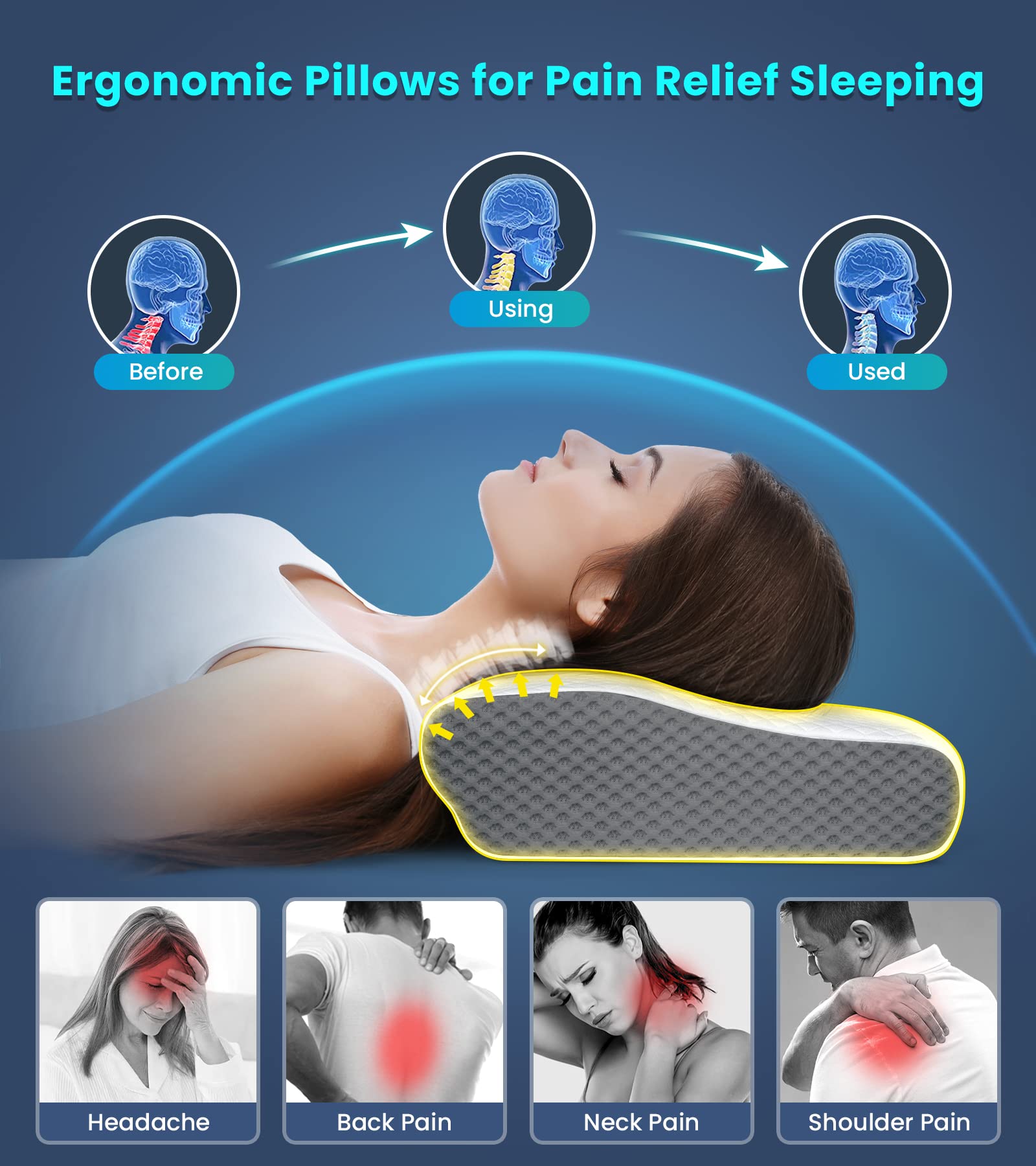 Adjustable Cervical Pillow for Neck and Shoulder Pain Relief, 5X Support Memory Foam Pillows for Sleeping, Orthopedic Traction Pillow Odorless, Bed Pillow for Side Back Stomach Sleeper
