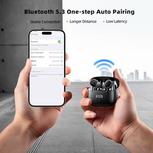 Skysay Wireless Earbuds, π°π¬dB Active Noise Cancelling Bluetooth Ear Buds (ππ‘π), Bluetooth 5.3 Earbuds with LED Power Display Charging Case, Wireless Headphones with Mic for Phone Laptop (Black)