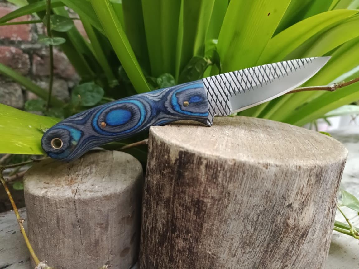 KNIVES KING 7" Handmade Fixed Blade Pointed Cowboy Skinner/Hunting knife with Leather Sheath, Farrier Rasp Steel Razor Sharp Blade and Hrd wood Handle for Hunting, Bushcrafting, Camping and Hiking.