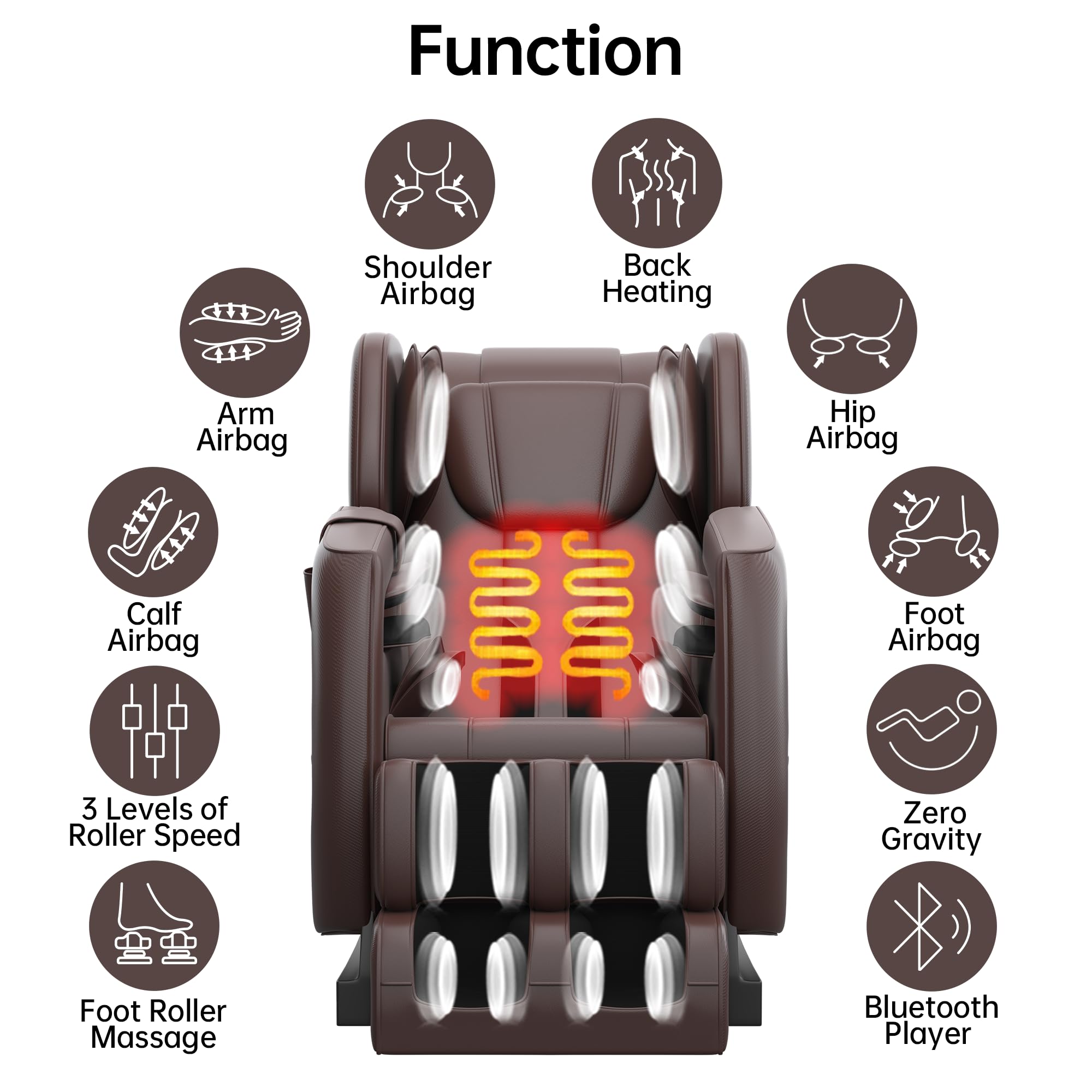 SMAGREHO 2024 New Massage Chair, Zero Gravity and Full Body Airbags Massage, 6 Auto Modes, 8 Fixed-Point Massage Rollers and Waist Heating (Brown)