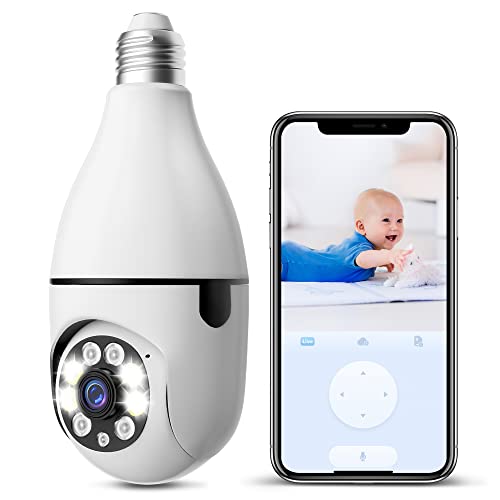Light Bulb Security Camera Outdoor Wireless 2.4GHz WiFi 360 Degree Light Socket Screw in Security Camera for Home Security Safe Cam Lightbulb Camera Night Vision