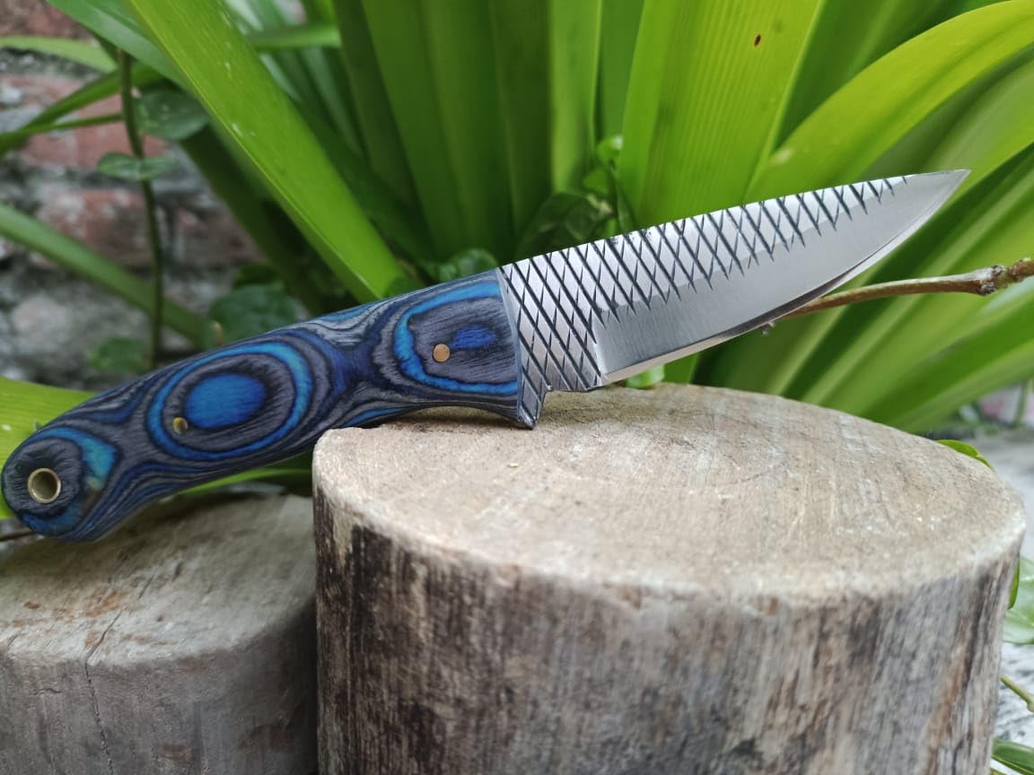 KNIVES KING 7" Handmade Fixed Blade Pointed Cowboy Skinner/Hunting knife with Leather Sheath, Farrier Rasp Steel Razor Sharp Blade and Hrd wood Handle for Hunting, Bushcrafting, Camping and Hiking.