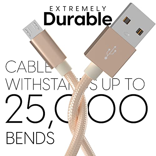 TALK WORKS Micro USB Cable 6ft Long Android Cell Phone Charger Braided Heavy Duty Fast Charging Cord for Samsung Galaxy S6 / S7, Tablet, Bluetooth Speaker, Wireless Earbuds Headphones - Gold