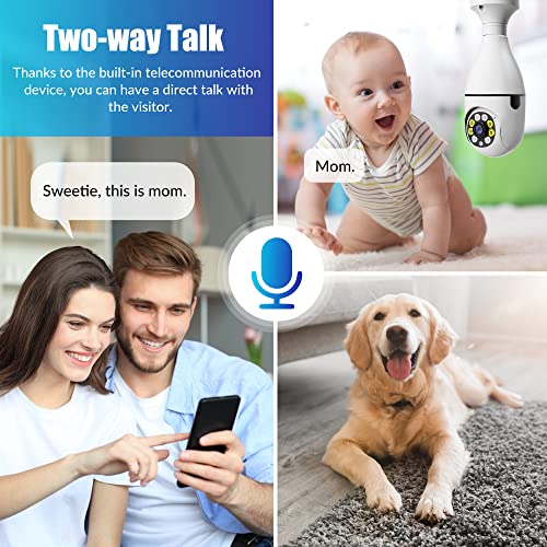 Light Bulb Security Camera Outdoor Wireless 2.4GHz WiFi 360 Degree Light Socket Screw in Security Camera for Home Security Safe Cam Lightbulb Camera Night Vision