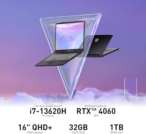 MSI 2023 Newest Creator M16 Gaming Laptop, 16" QHD+ Display, Intel Core i7-13620H(10-core), NVIDIA GeForce RTX 4060 Graphics, 32GB DDR5 RAM, 1TB SSD, HD Webcam, Wi-Fi 6, HDMI, Windows 11 Home