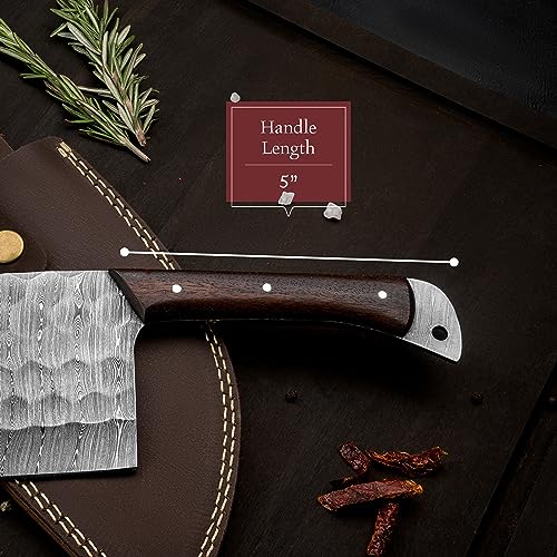Morf Steelware Premium Damascus Serbian Cleaver Knife for BBQ Cooking - Handmade Chef Chopper Knife with Rose Wood Handle Perfect for Chefs and Cooking Enthusiasts Durable Razor-Sharp