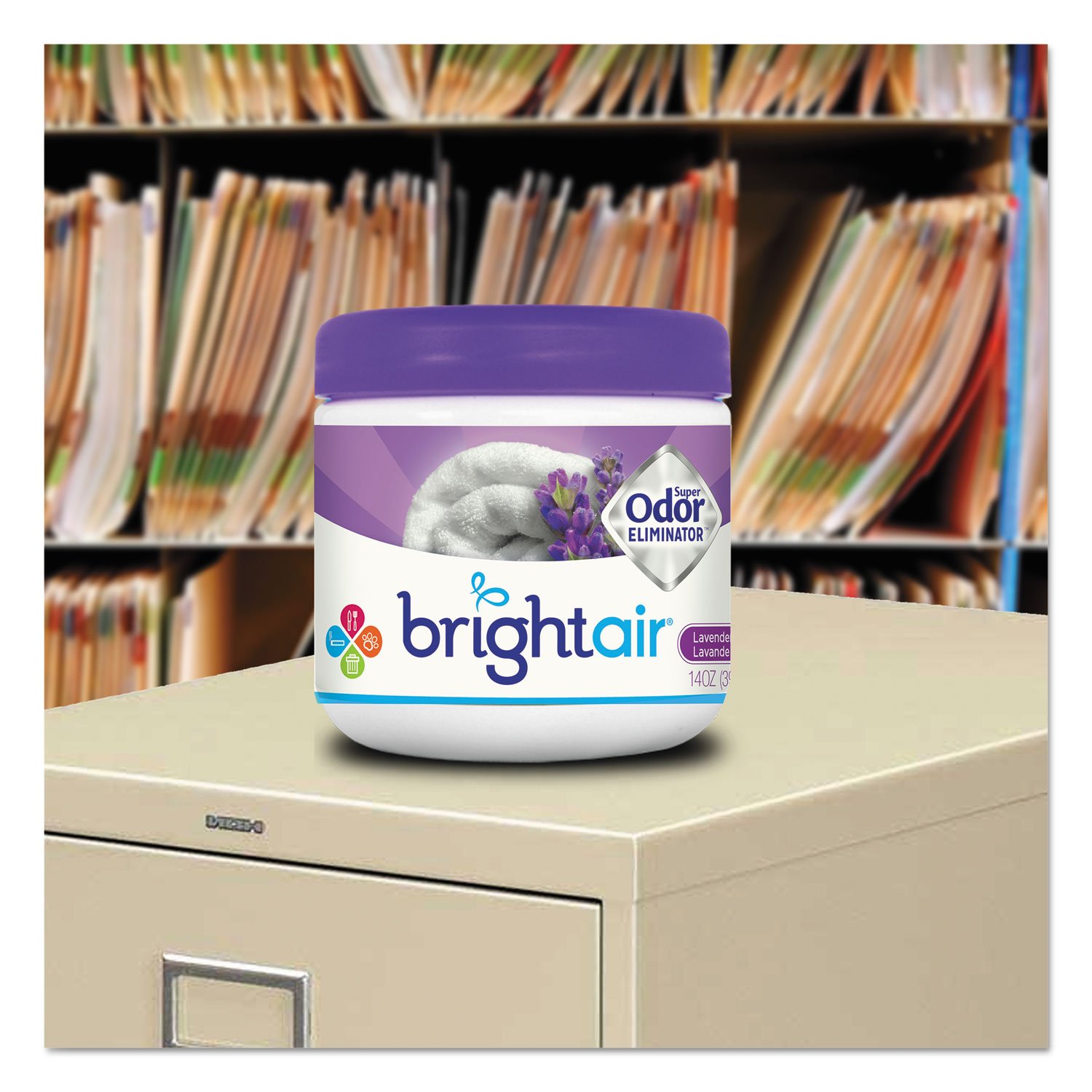 Bright Air Solid Air Freshener and Odor Eliminator, Lavender and Fresh Linen Scent, 14 Ounces (900014) , Purple