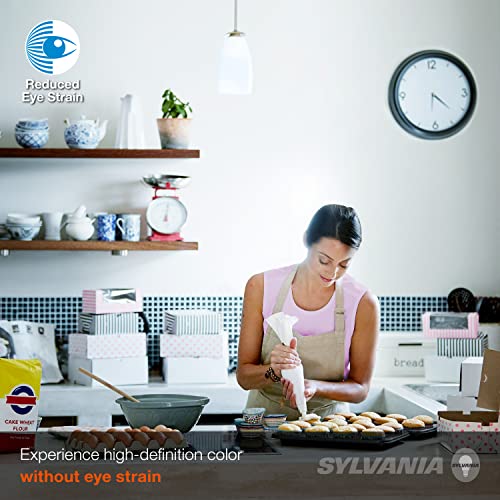 LEDVANCE Sylvania Reduced Eye Strain B10 LED Light Bulb, 60W = 5.5W, 13 Year, Candelabra Base, Dimmable, Clear, Daylight - 12 Pack (41226)