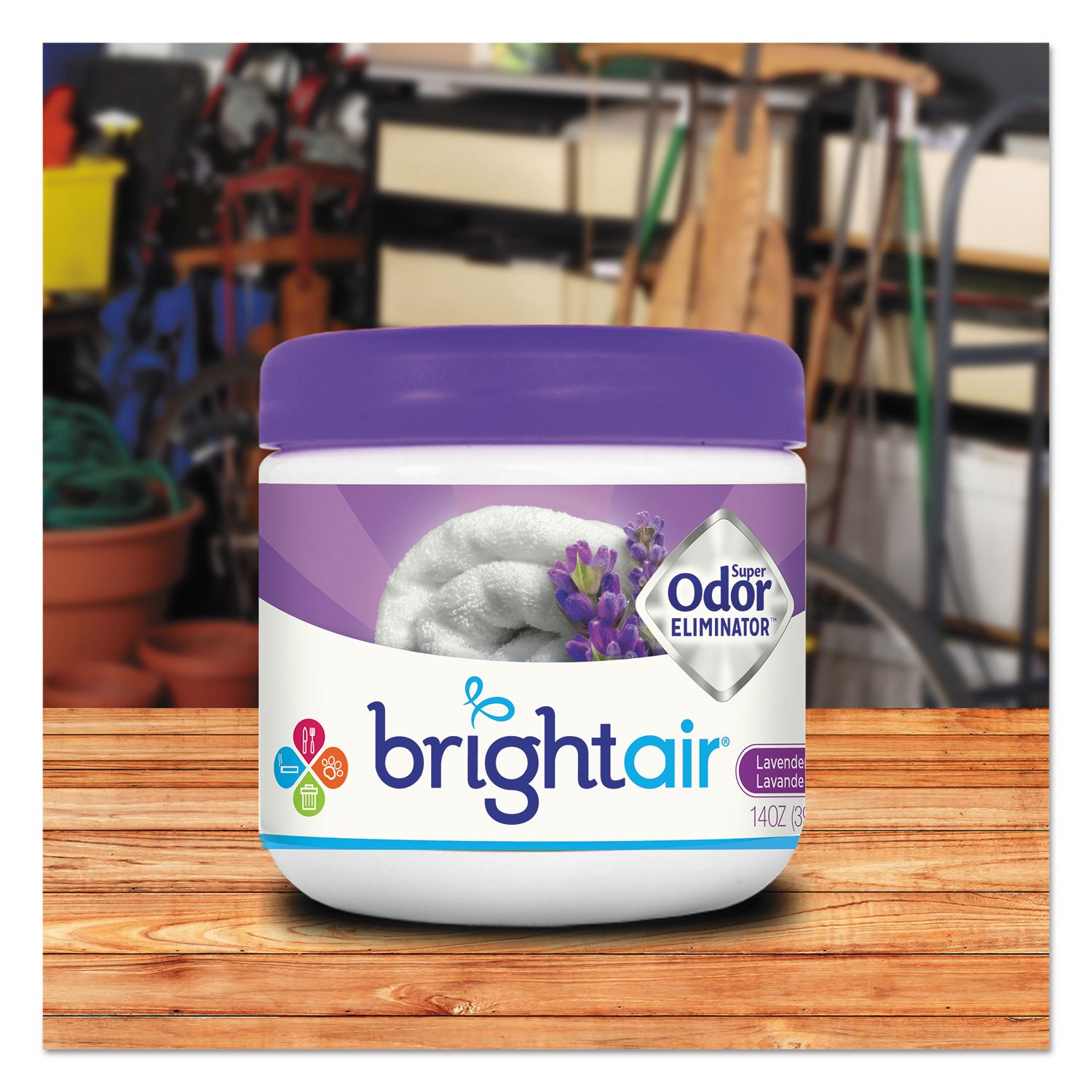 Bright Air Solid Air Freshener and Odor Eliminator, Lavender and Fresh Linen Scent, 14 Ounces (900014) , Purple