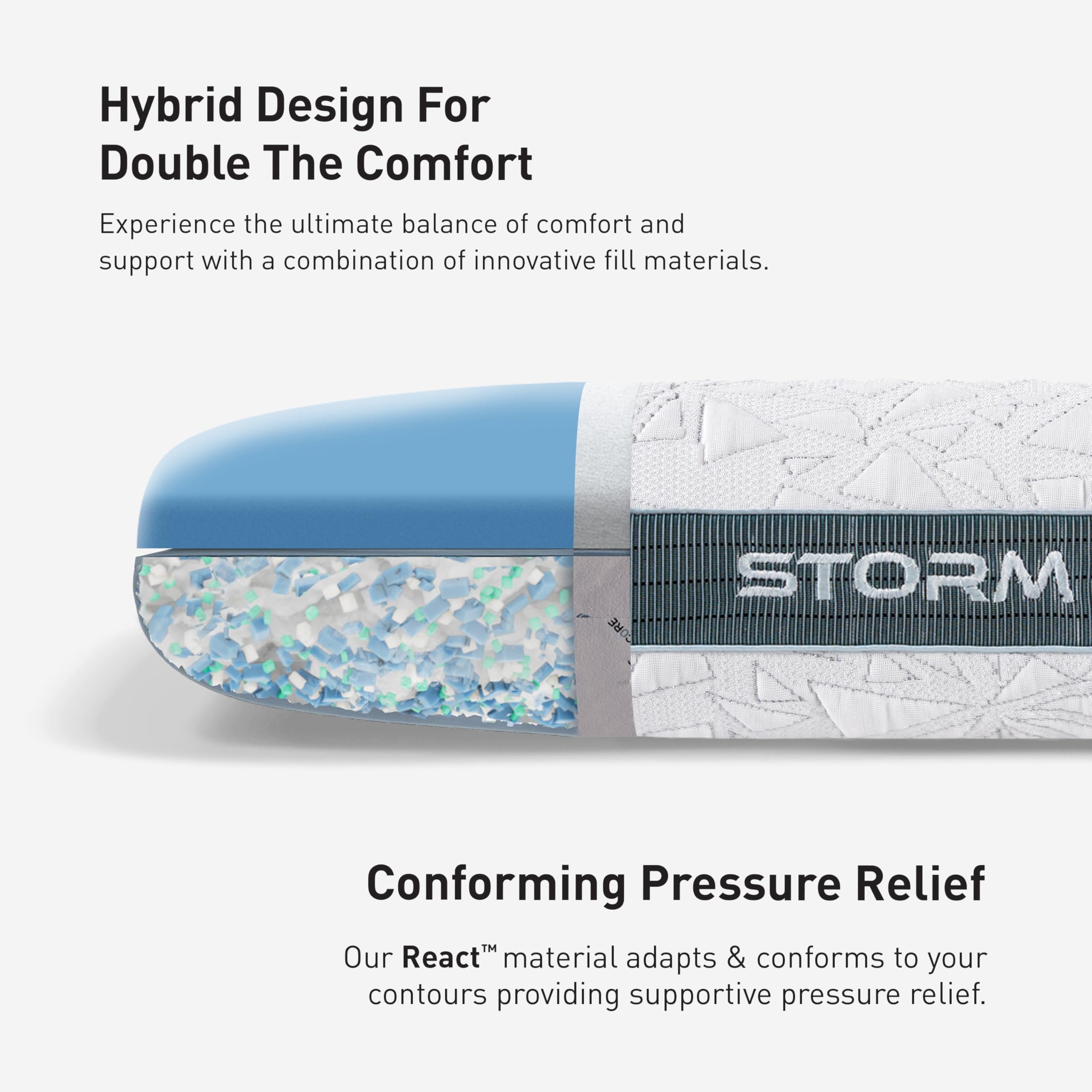 Bedgear Storm Performance Pillow - 2018 Version - Size 2.0 - Cooling Pillow for Hot Sleepers - Medium Firmness Bed Pillow for All Sleep Positions - Washable Removable Cover - 20" W x 26" L x 5.75" H