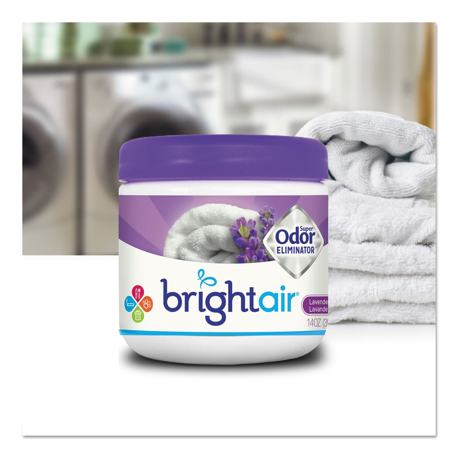 Bright Air Solid Air Freshener and Odor Eliminator, Lavender and Fresh Linen Scent, 14 Ounces (900014) , Purple
