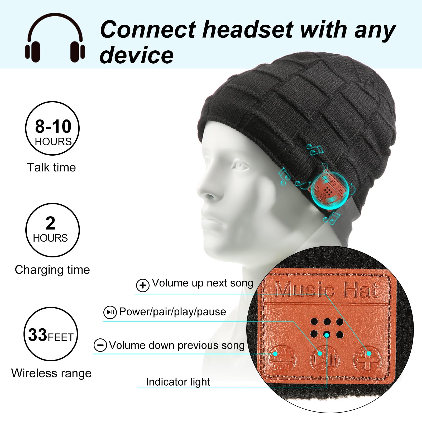 Honoson Bluetooth Beanie Set Includes 2 Pieces Bluetooth Beanie Hat Wireless Winter Hats 2 Pairs Winter Touchscreen Gloves Knit Stretch Gloves for Christmas Birthday Gifts for Men Women