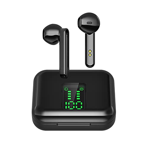 Acuvar Fully Wireless Bluetooth 5.0 Rechargeable iPX5 Water & Sweat Proof Earbud Headphones w Microphone, Touch Controls, Smart LCD Charging Case, Surround Stereo Bass and Noise Cancelling (Black)