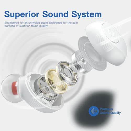 Bluetooth 5.0 Wireless Earbuds Super Portable True Wireless Stereo Headphones in Ear Deep Bass Built in Mic IPX6 Waterproof with Charging Case (Only 50g) 40H Playtime for Workout Running (White)