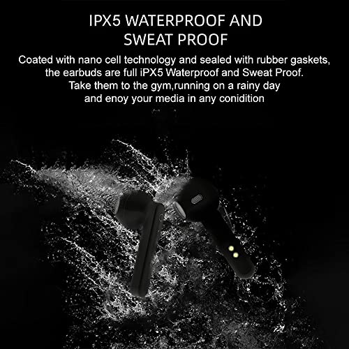 Acuvar Fully Wireless Bluetooth 5.0 Rechargeable iPX5 Water & Sweat Proof Earbud Headphones w Microphone, Touch Controls, Smart LCD Charging Case, Surround Stereo Bass and Noise Cancelling (Black)